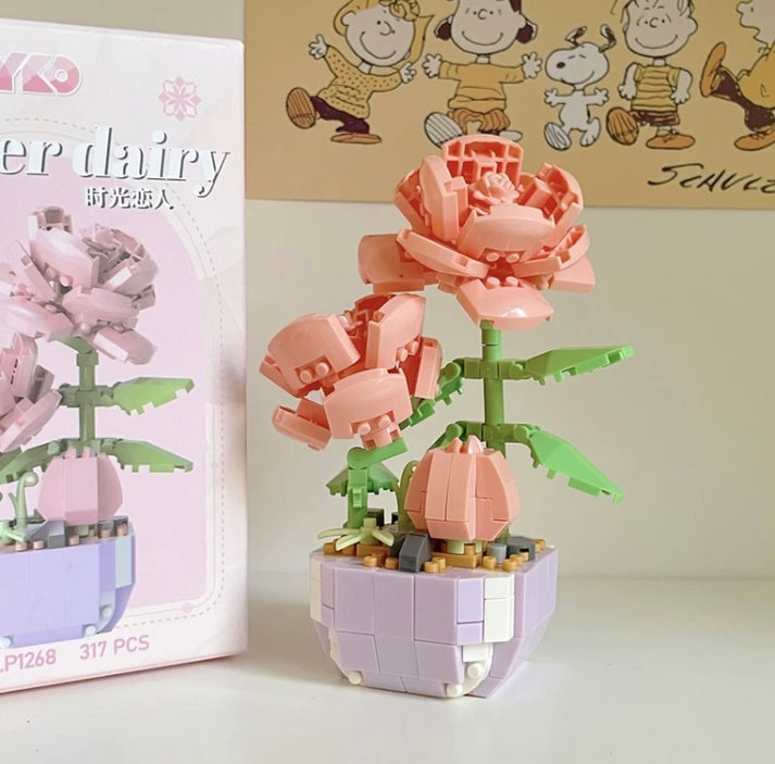 Mini Block Building Flower Dairy | Rose Sunflower Peony Daisy Tulip ...